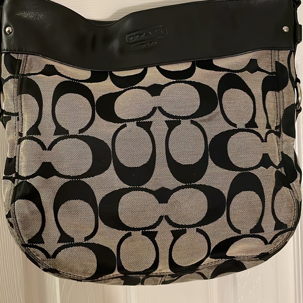 Coach Black Leather “C” Signature Canvas Large Satche… - Gem